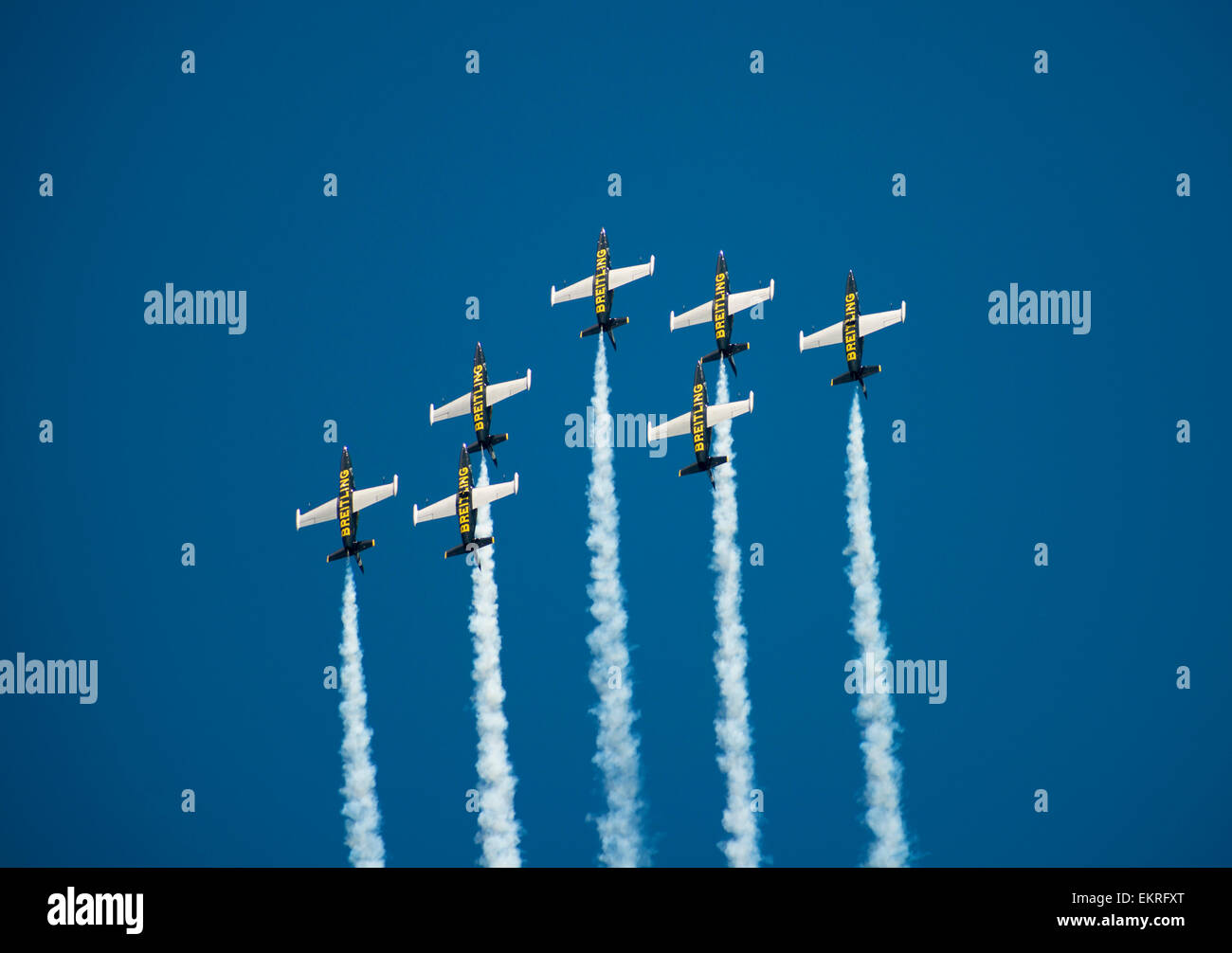 Breitling jet team flying in formation; Locarno, Ticino, Switzerland ...