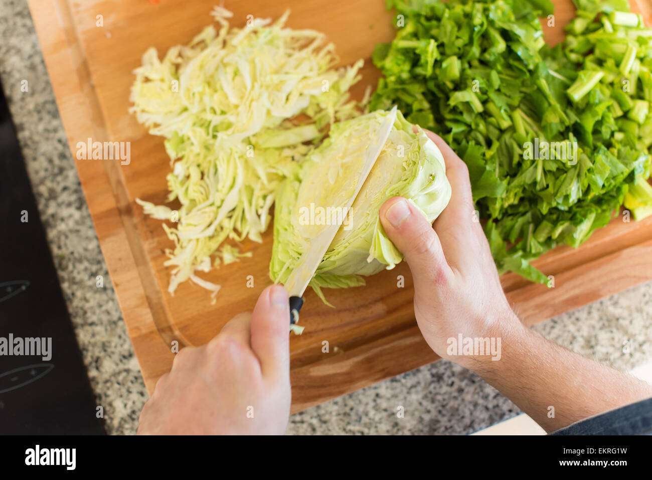 Point of view of man cooking vegetables Stock Photo - Alamy