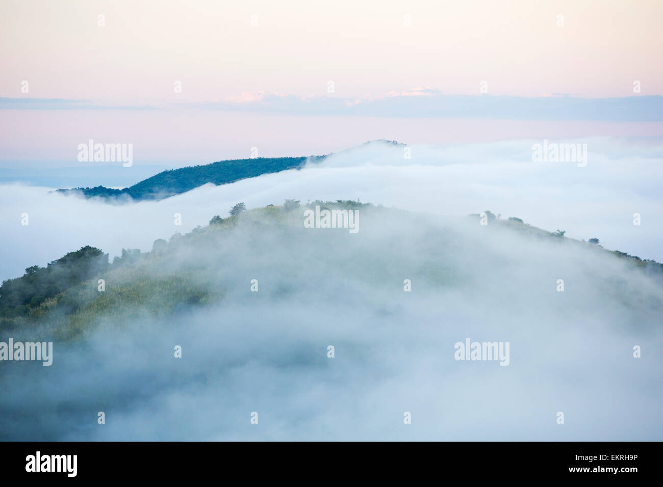 Morning Mist spilling down from the plateau into the lower shire river ...