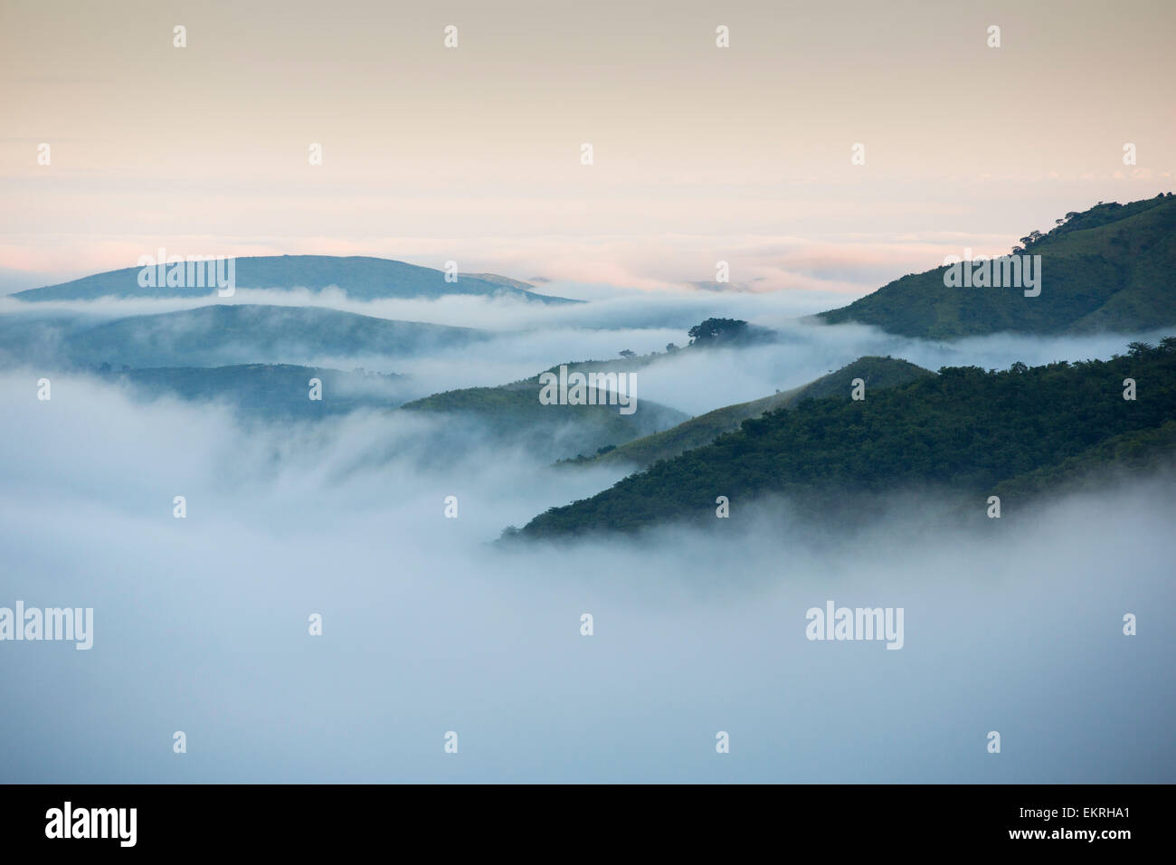 Morning Mist spilling down from the plateau into the lower shire river ...