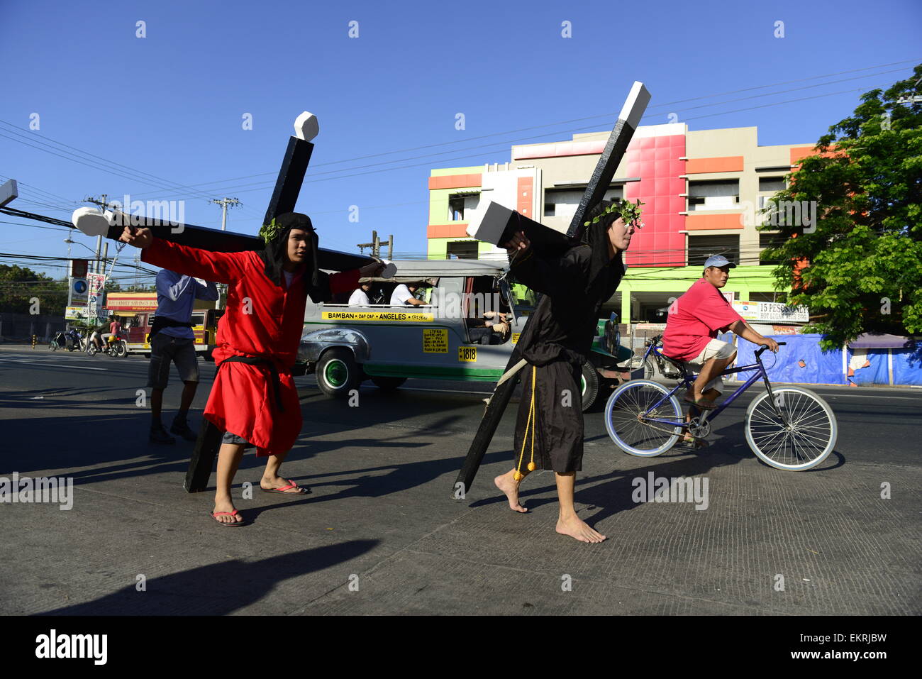Good Friday curcifixion procession in Pampanga, Philippines Stock Photo ...
