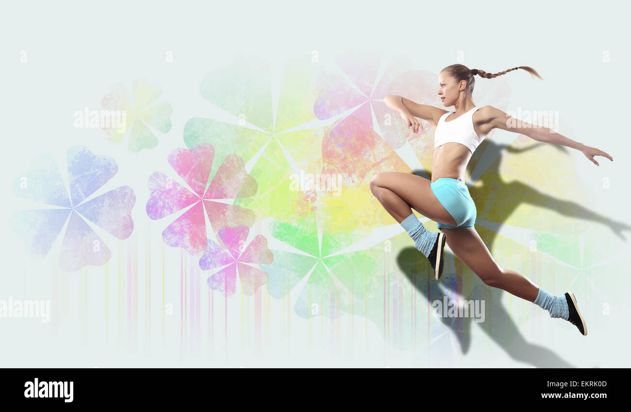 Image of sport woman jumping Stock Photo - Alamy