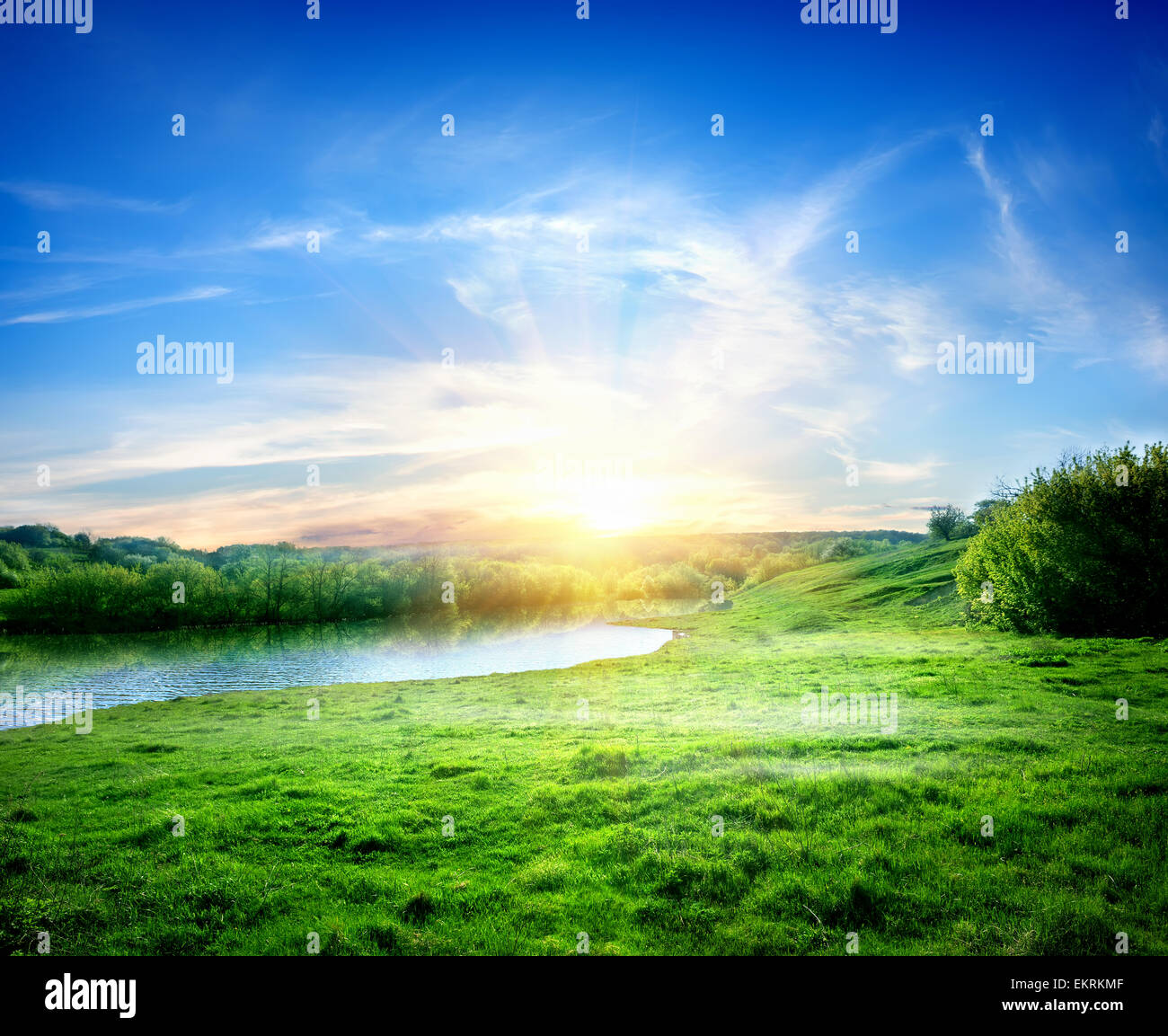Landscape with the lake Stock Photo - Alamy