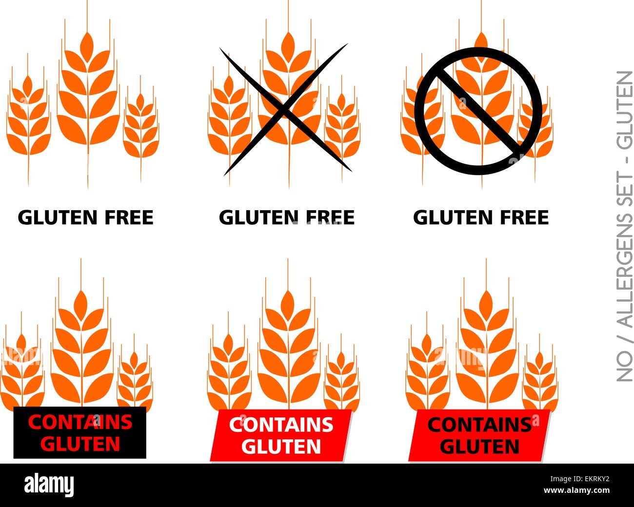 Orange Vector Gluten Free Signs isolated on white background Stock ...