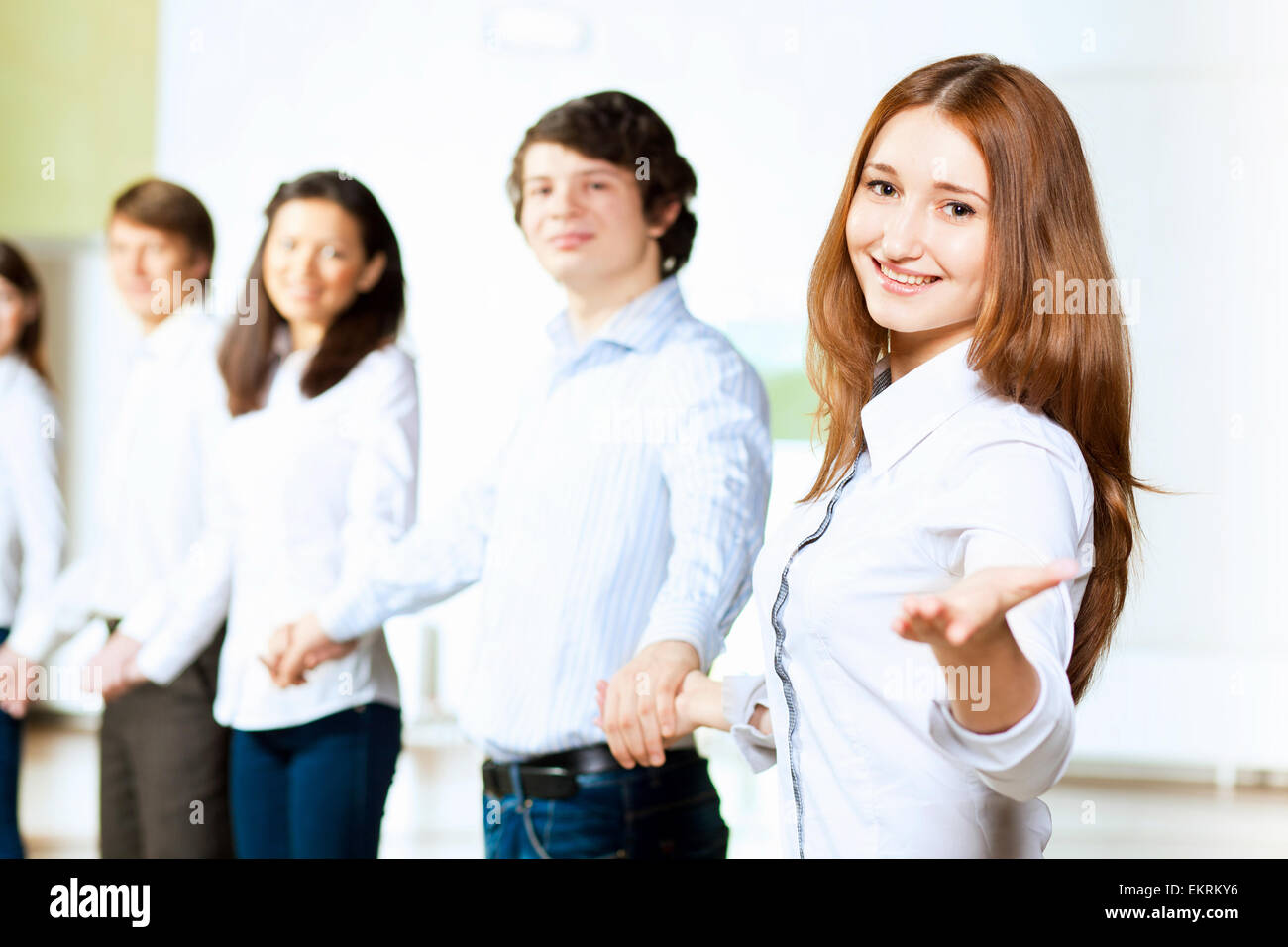 Five students smiling Stock Photo - Alamy