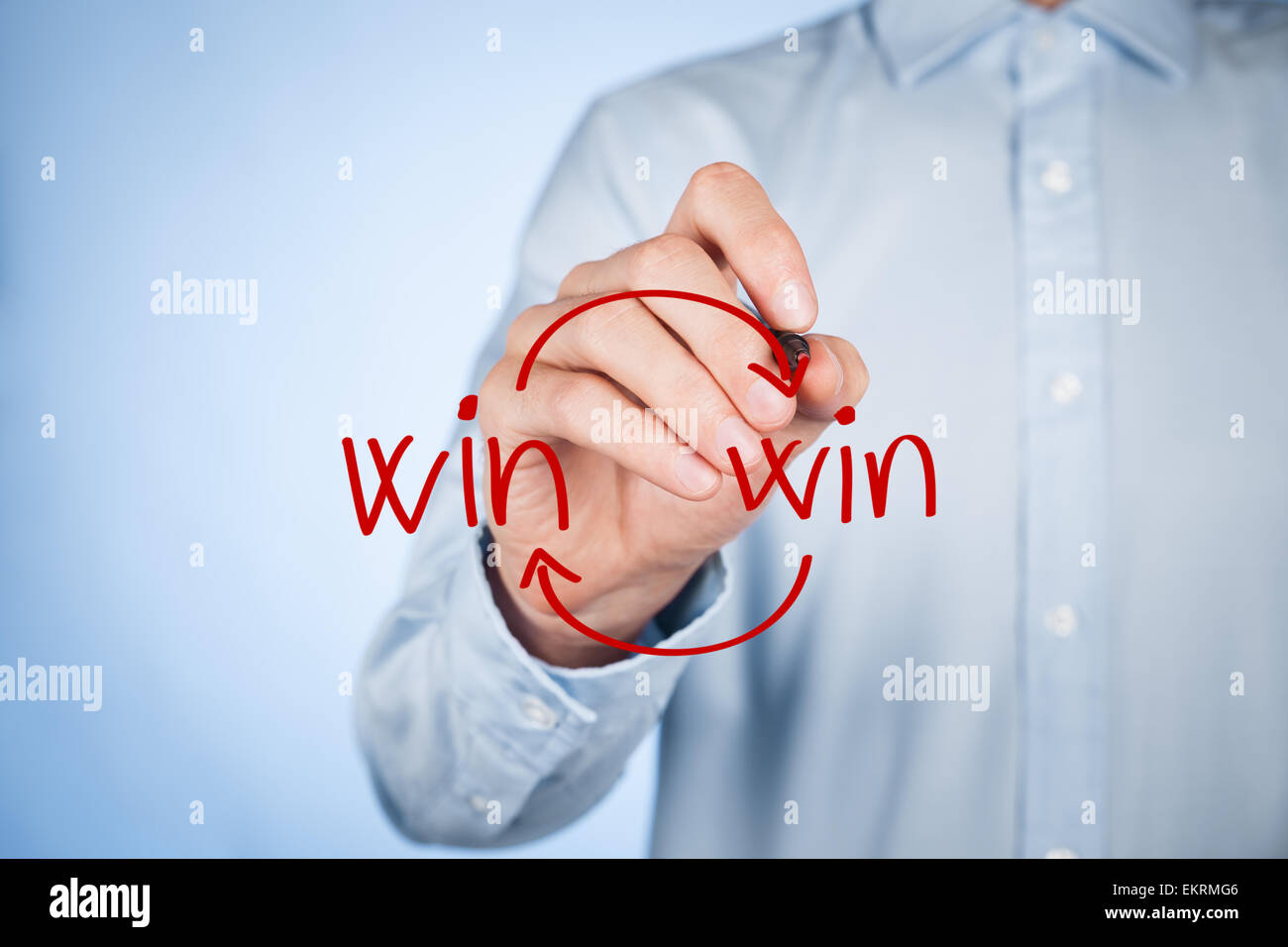 Win-win partnership strategy concept. Businessman draw win-win scheme ...