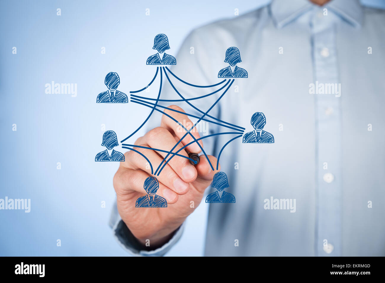 Social media, community and interpersonal connections concept. Man draw ...