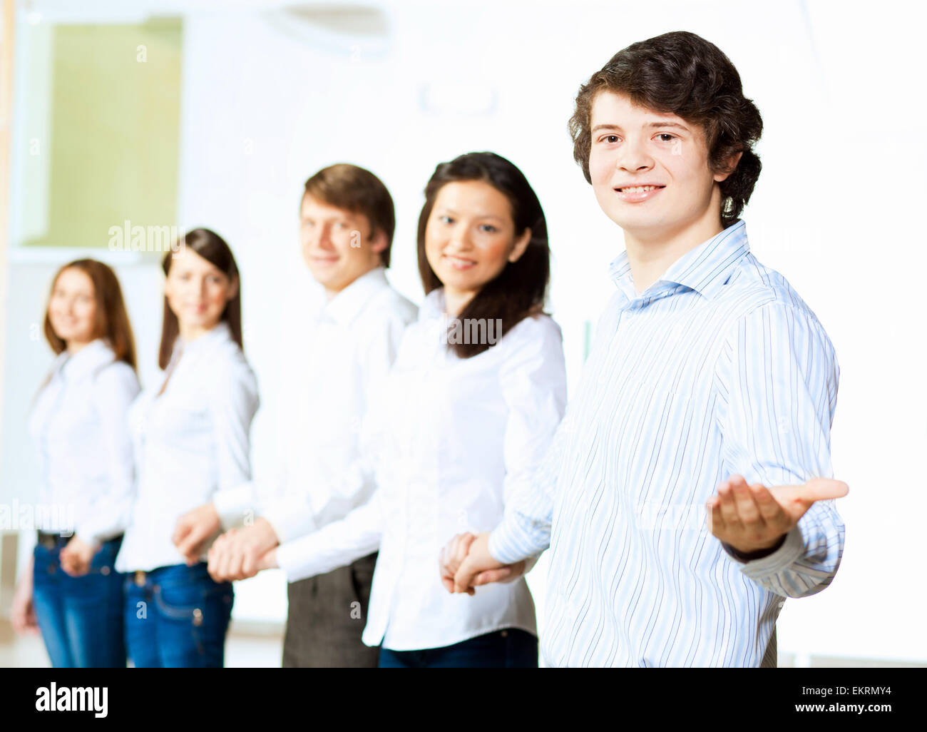 Five students smiling Stock Photo - Alamy