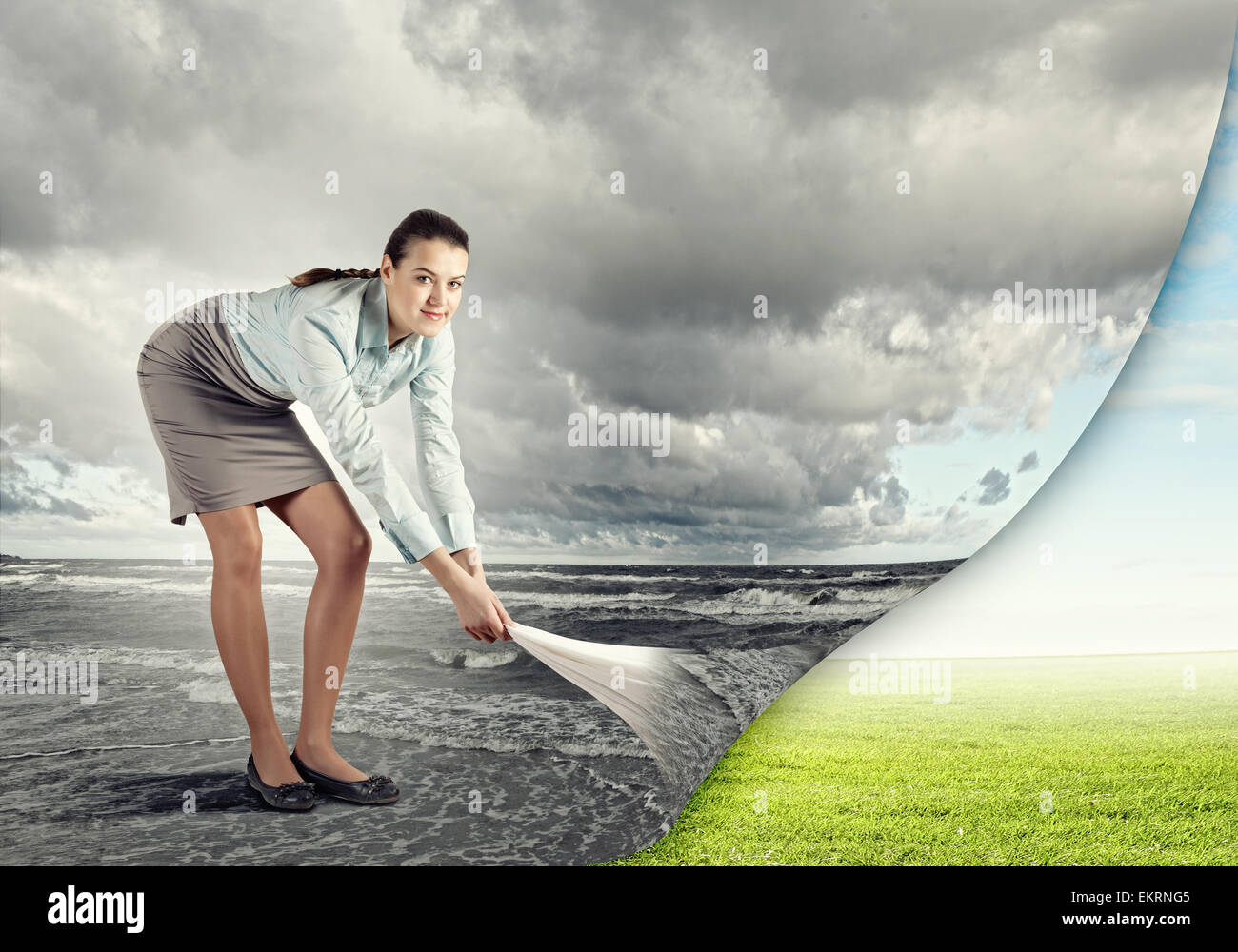 Woman changing reality Stock Photo - Alamy
