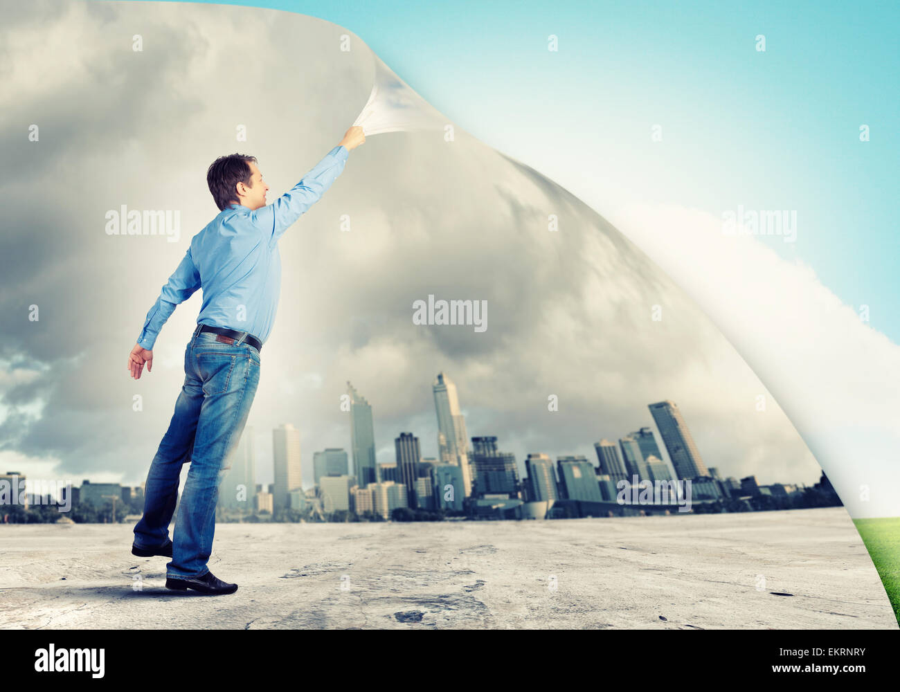 Adult man changing reality Stock Photo - Alamy