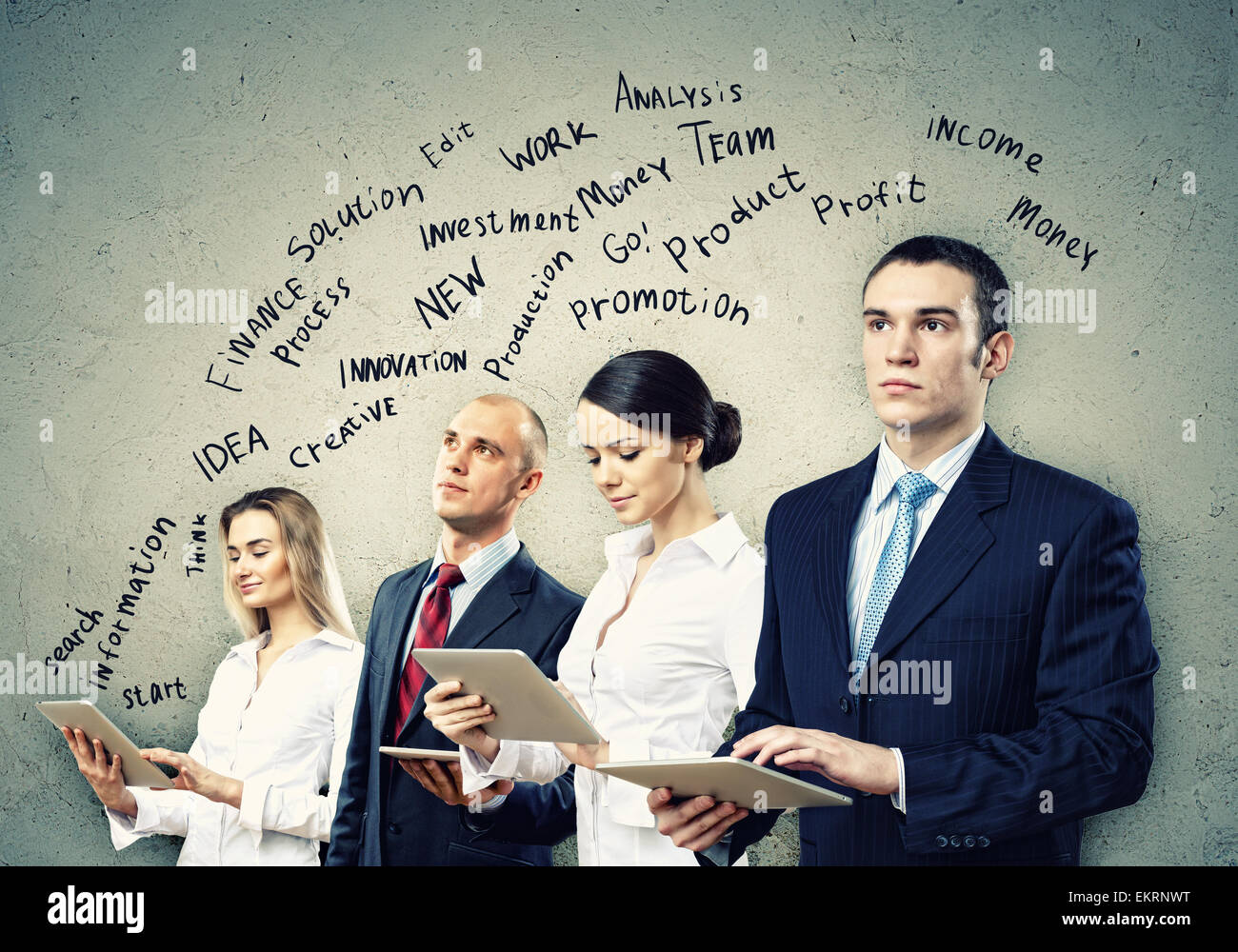 Image of four young businesspeople. Teamwork concept Stock Photo - Alamy
