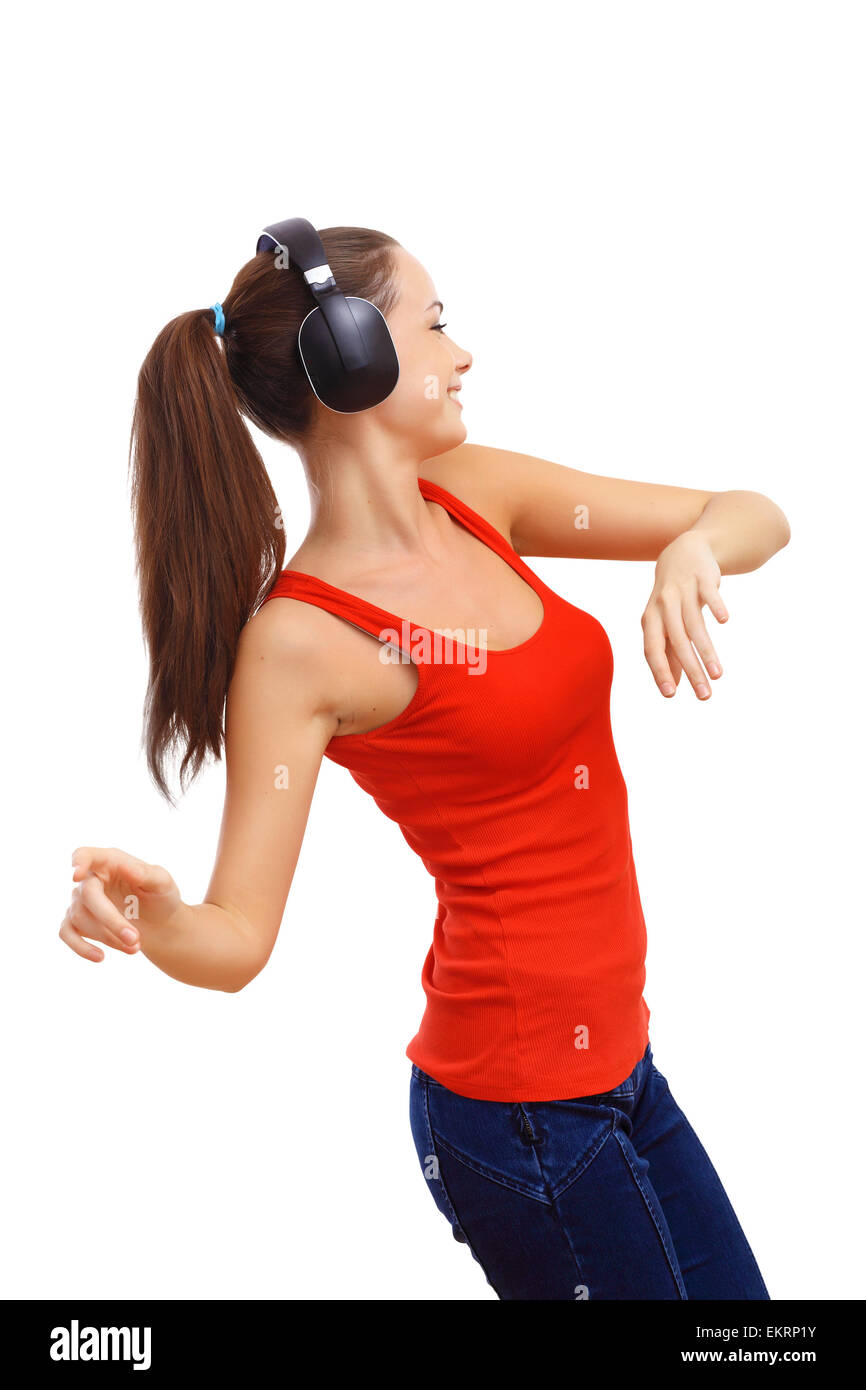 Happy smiling girl dancing Stock Photo - Alamy