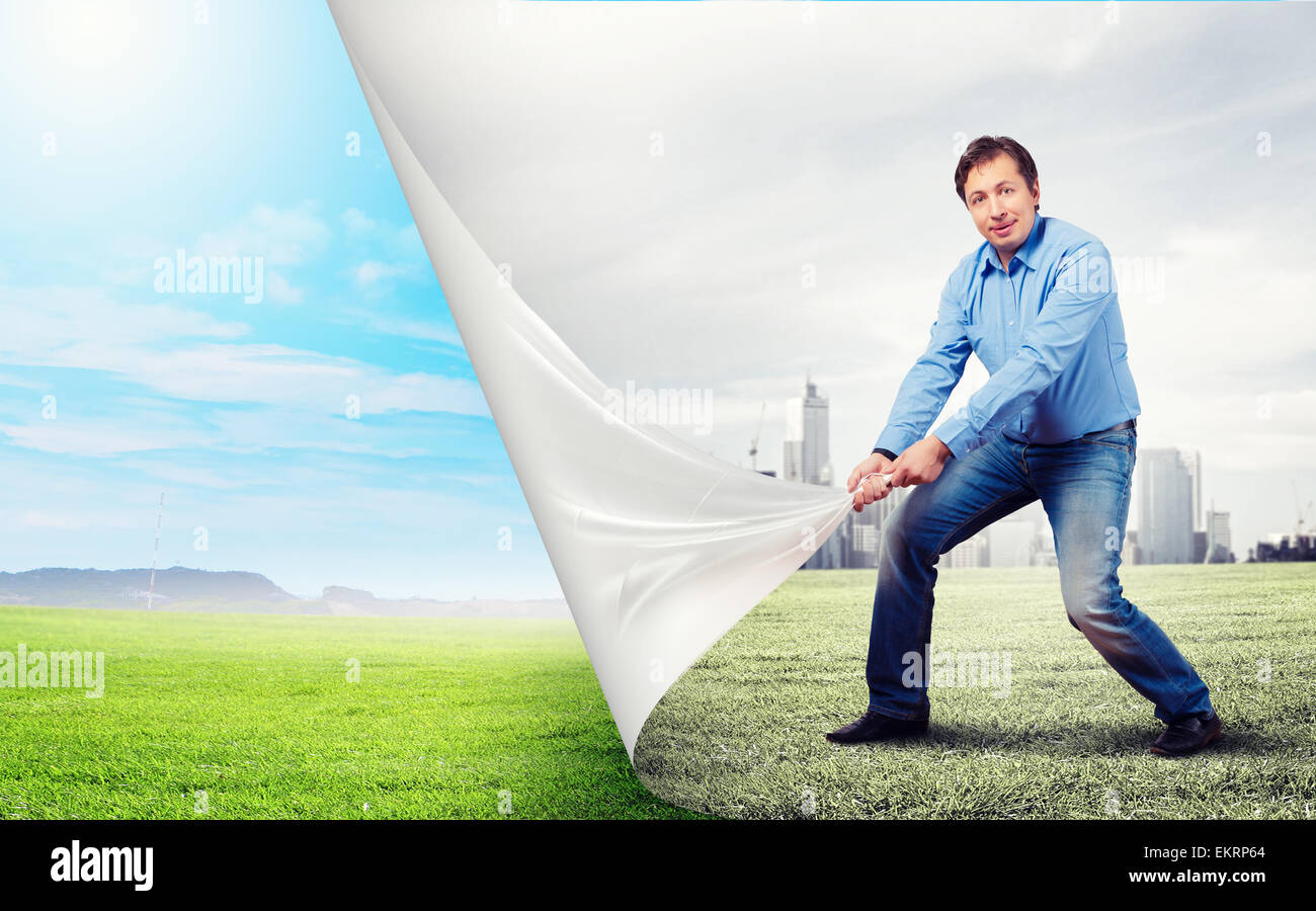 Adult man changing reality Stock Photo - Alamy