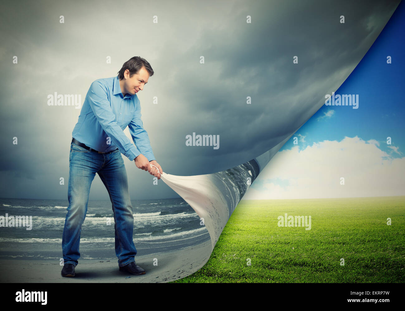 Adult man changing reality Stock Photo - Alamy