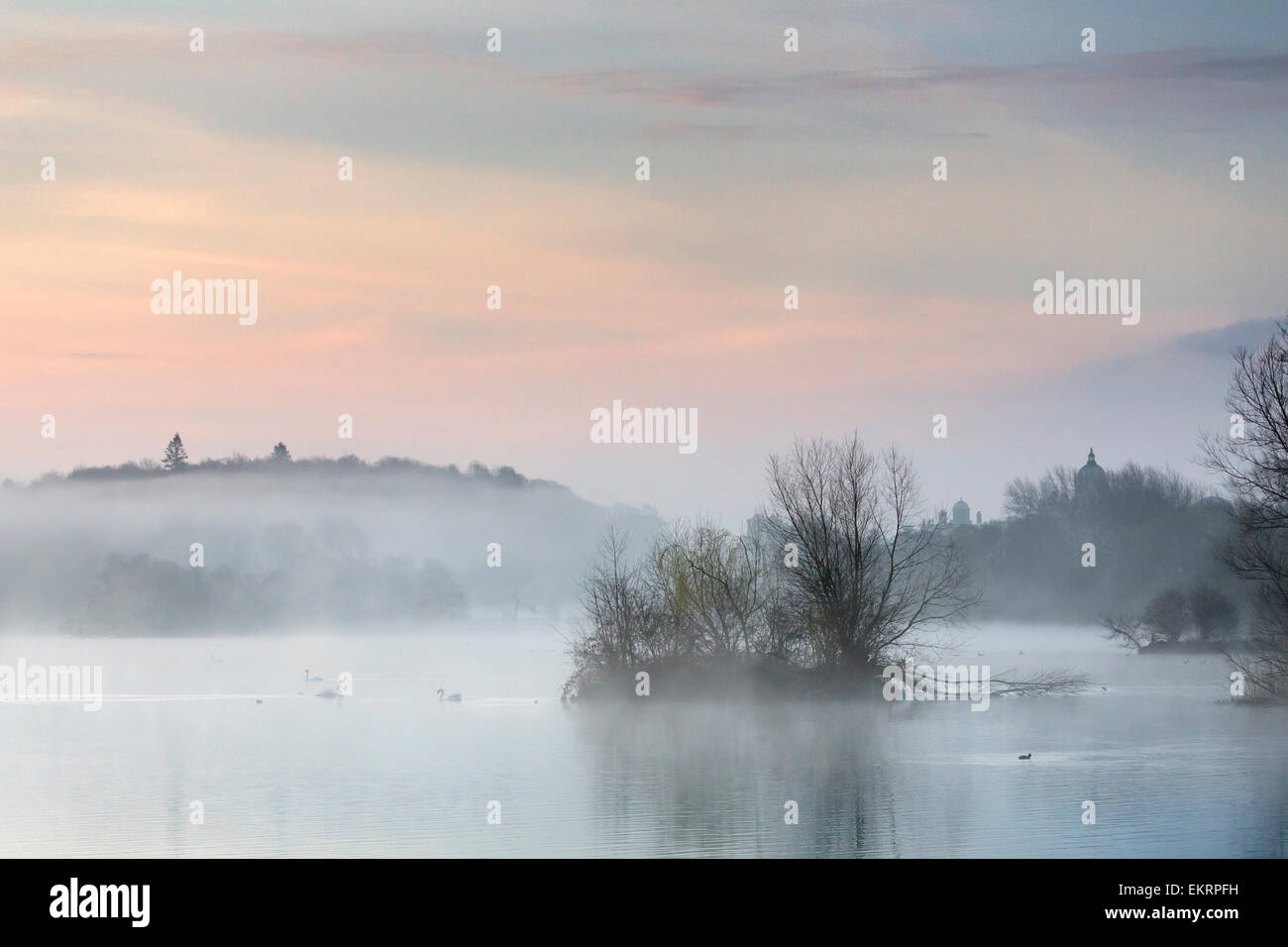 Dawn light over The Great Lake at Castle Howard in North Yorkshire ...