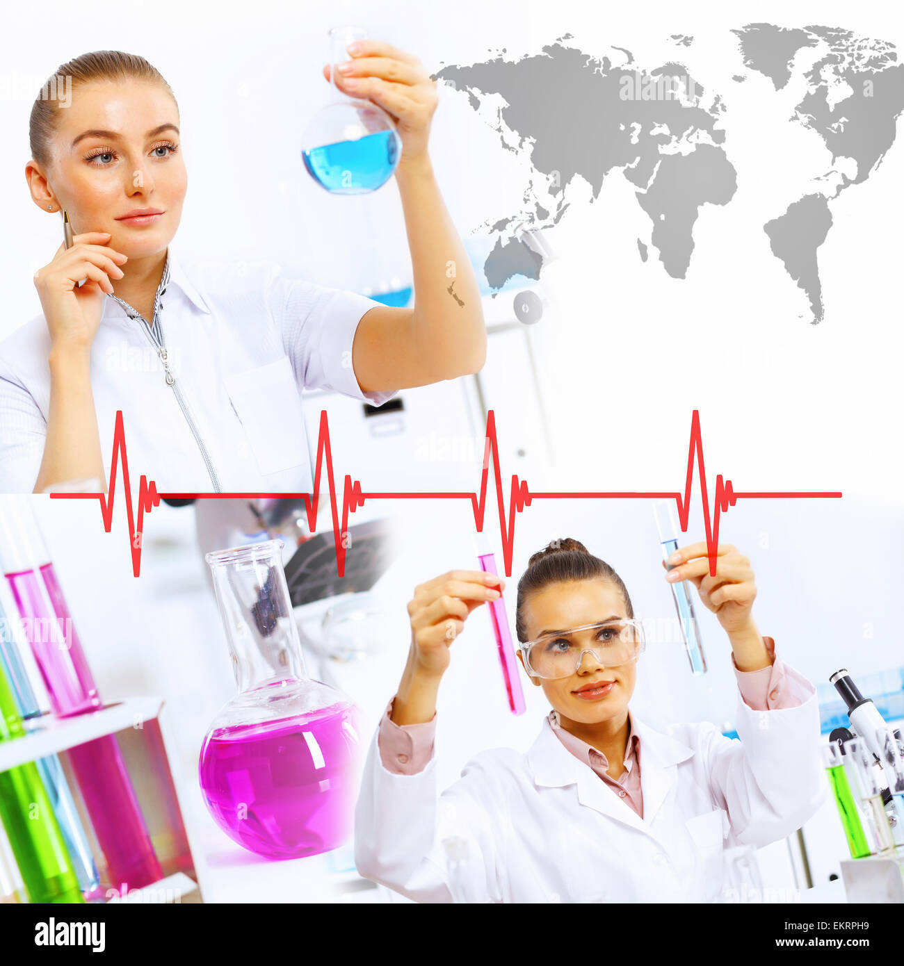Collage with scientist in laboratory Stock Photo - Alamy