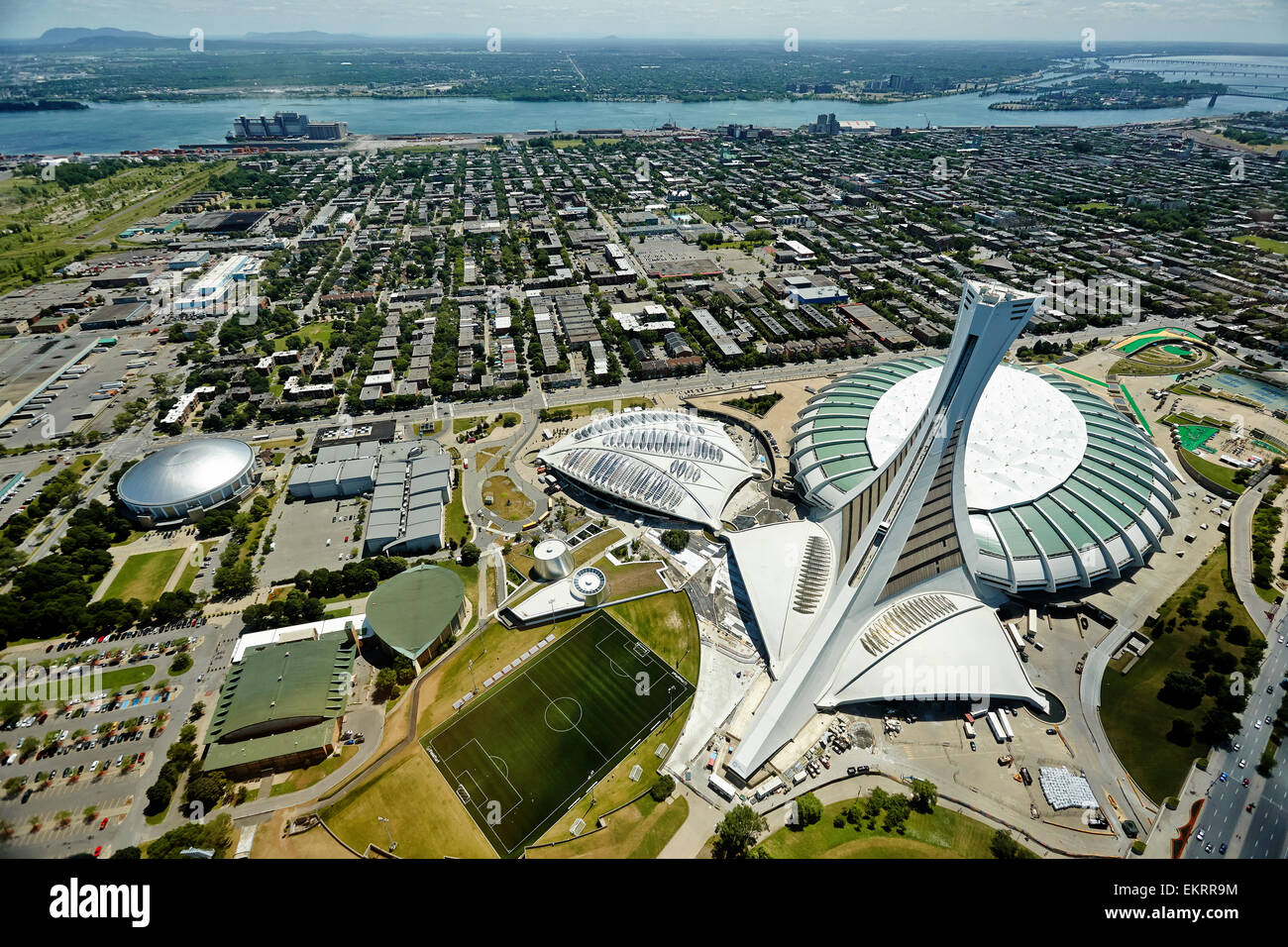Aerial view of Olympic Stadium; Montreal, Quebec, Canada Stock Photo ...