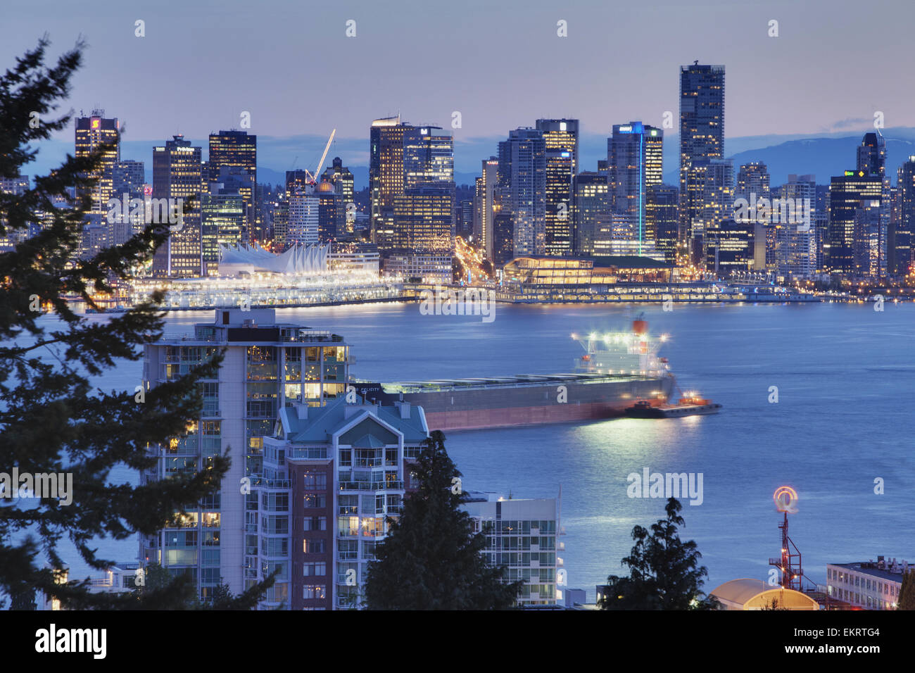 View of downtown Vancouver from Lower Lonsdale at dusk; North Vancouver ...