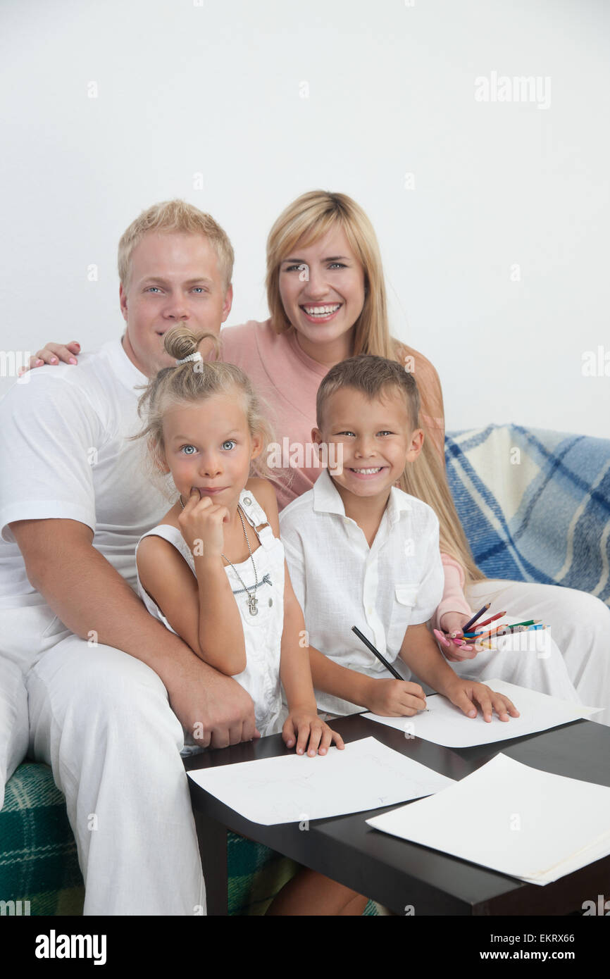 Parents drawing with kids Stock Photo - Alamy