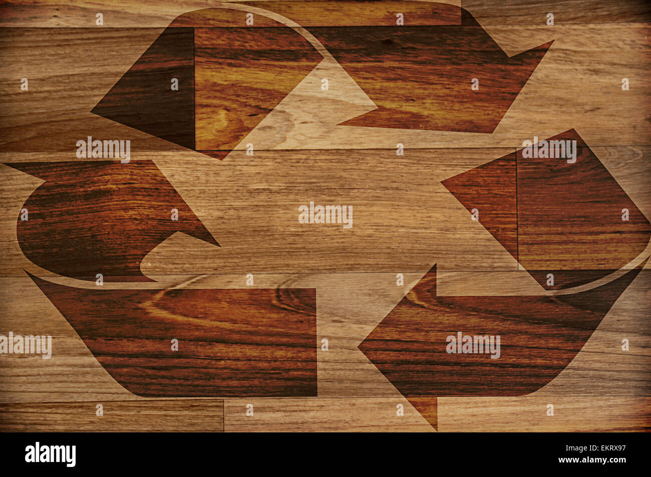 Wooden background with a recycling icon Stock Photo - Alamy
