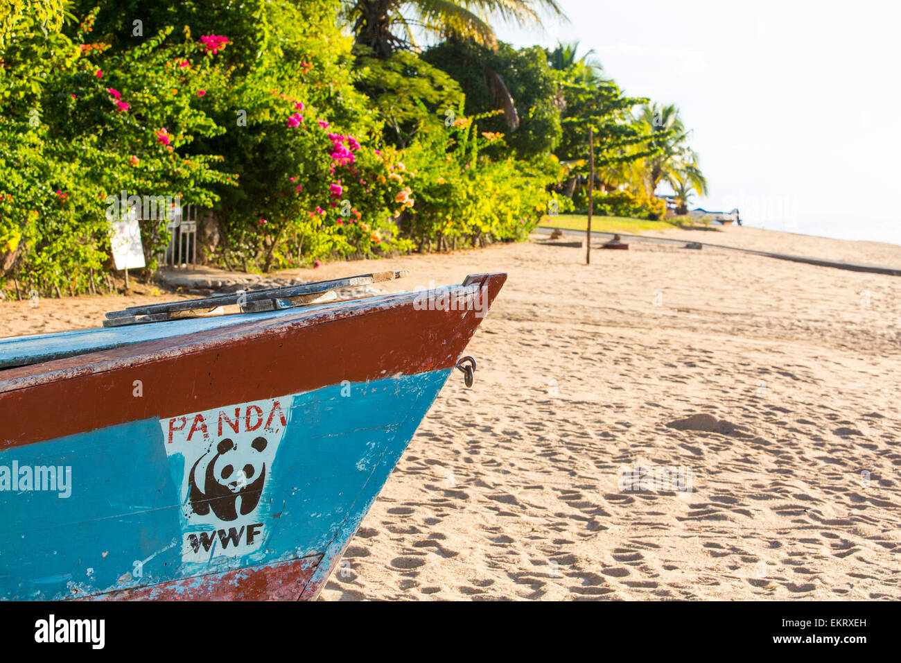 A WWF boat at Cape Maclear, on Lake Malawi, Malawi, Africa Stock Photo ...