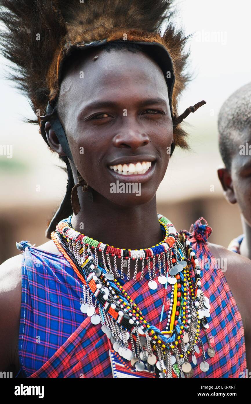 Maasai Man With Traditional Costume, Kenya, Africa Stock Photo - Alamy