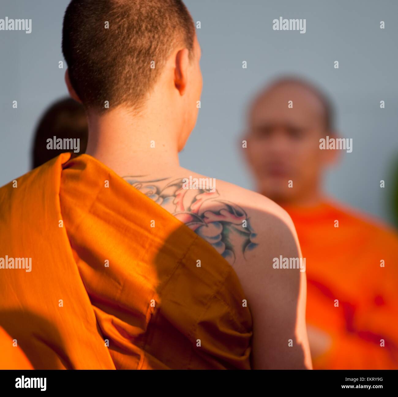 A Tattoo On The Shoulder Of A Buddhist Monk; Chiang Mai, Thailand Stock ...