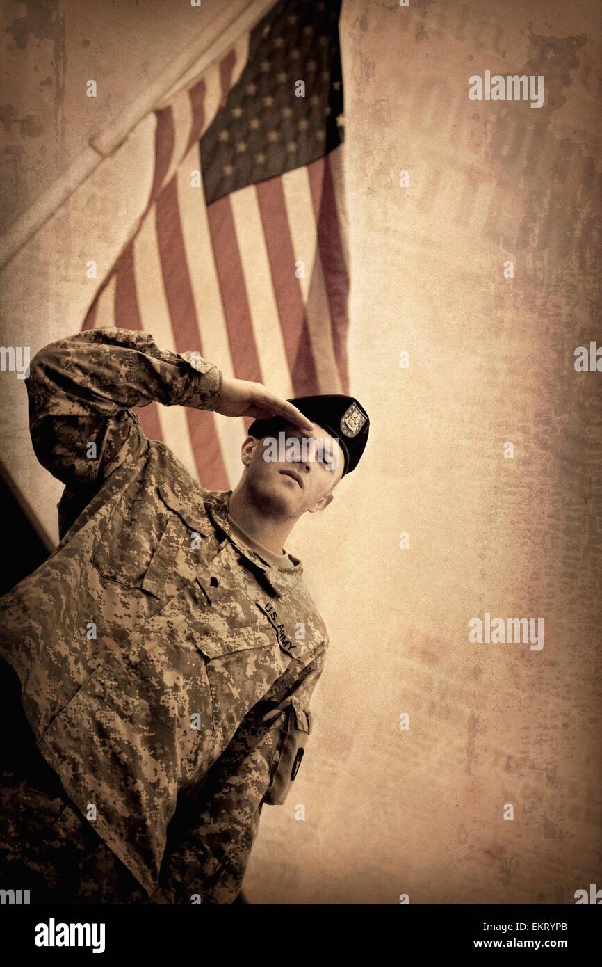 American soldier saluting flags hi-res stock photography and images - Alamy