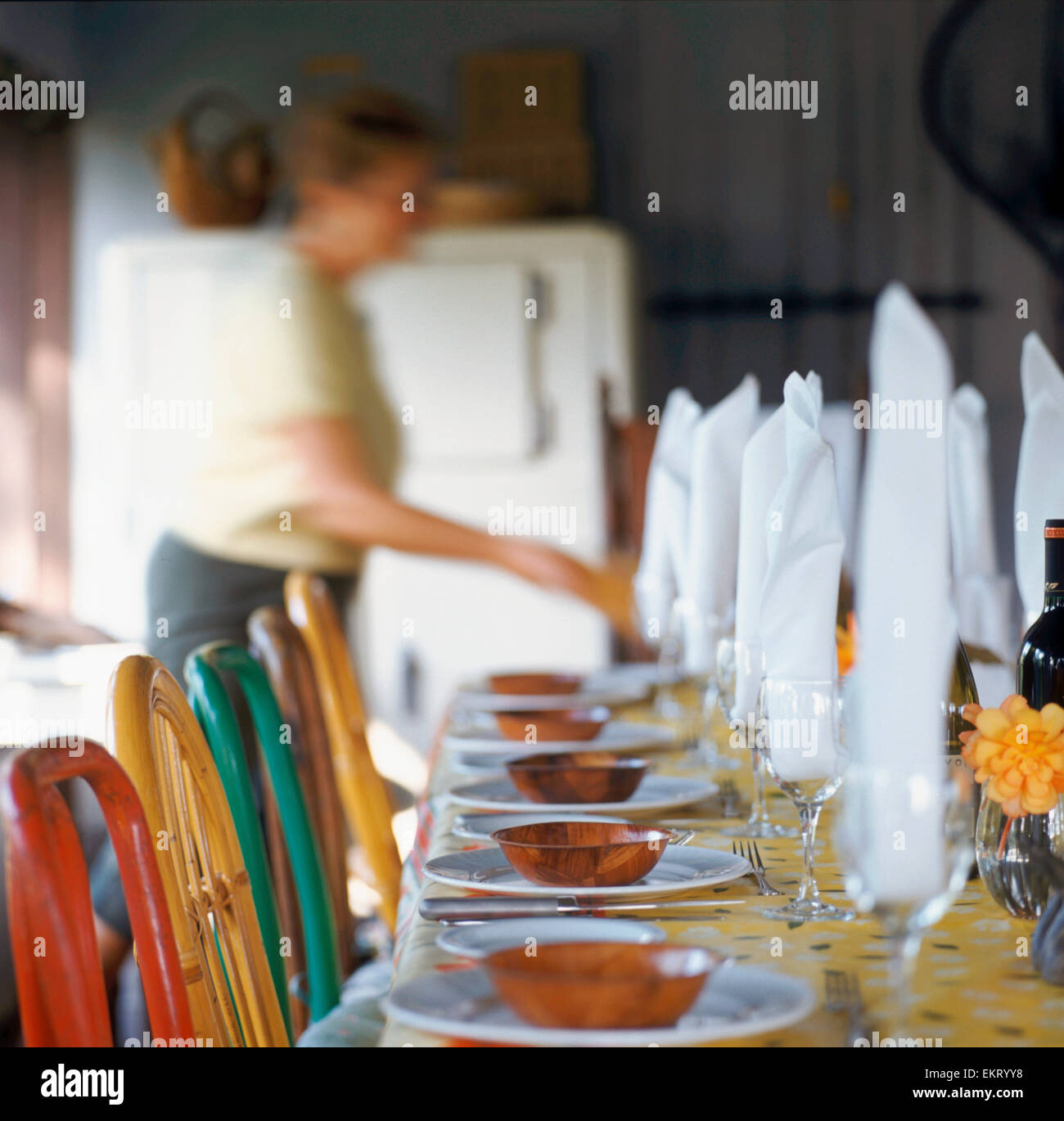 Woman Setting Table Stock Photo - Alamy