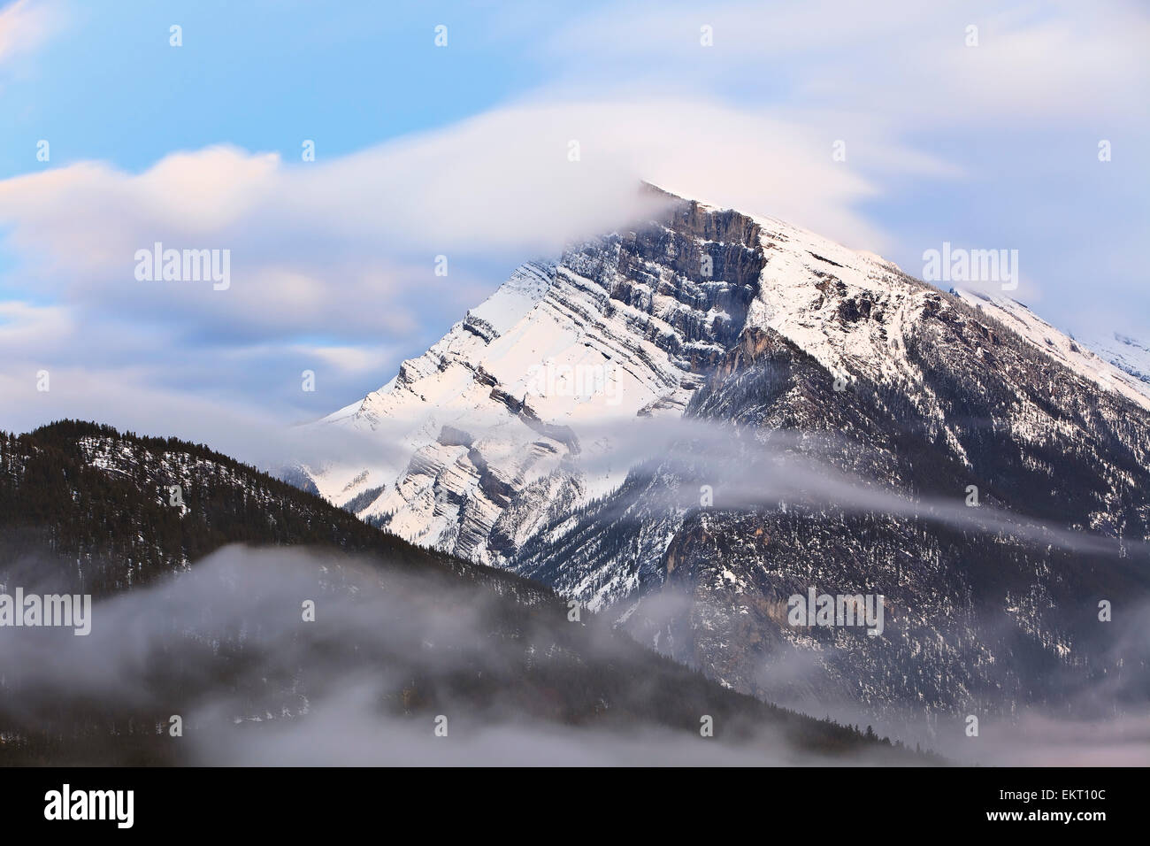 Mount Rundle At Dusk. Banff National Park, Alberta, Canada Stock Photo ...