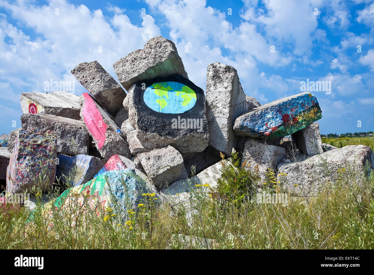 Concrete Rubble Pile, Covered In Graffiti. Thunder Bay, Ontario, Canada ...
