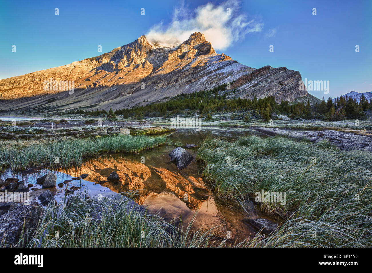 Sunrise Over A Peak Reflected In A Tarn Below Baker Lake In The Skoki ...