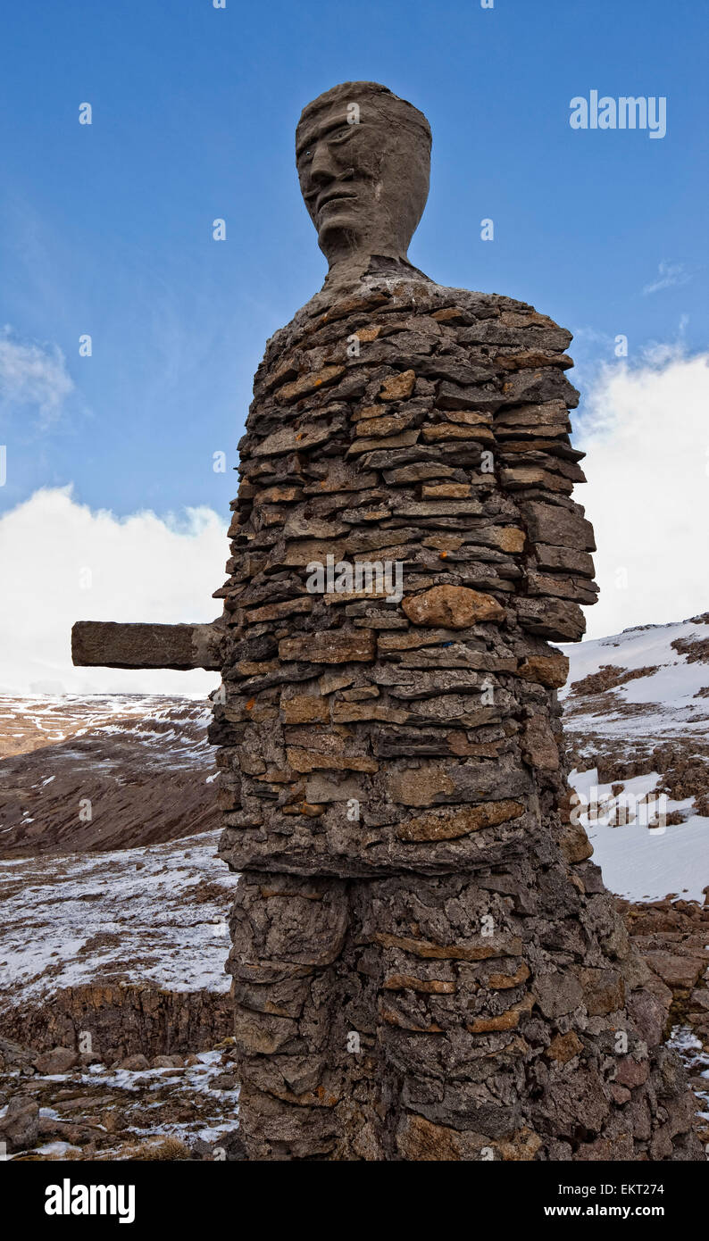 Large stone statue of a viking on top of a mountain pass; Iceland Stock ...