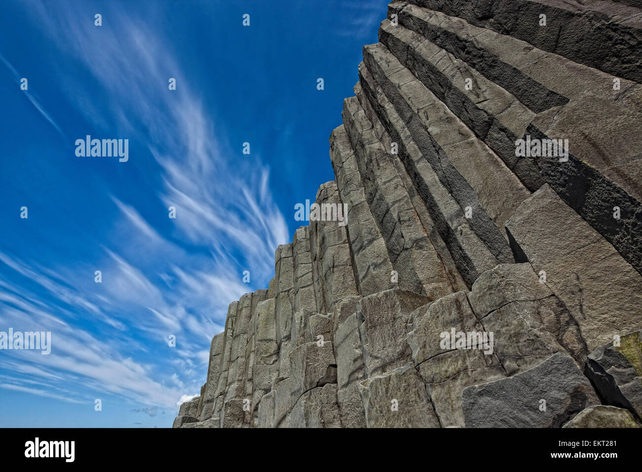 Basalt columnar rock formations along the south coast of Iceland; Vik ...