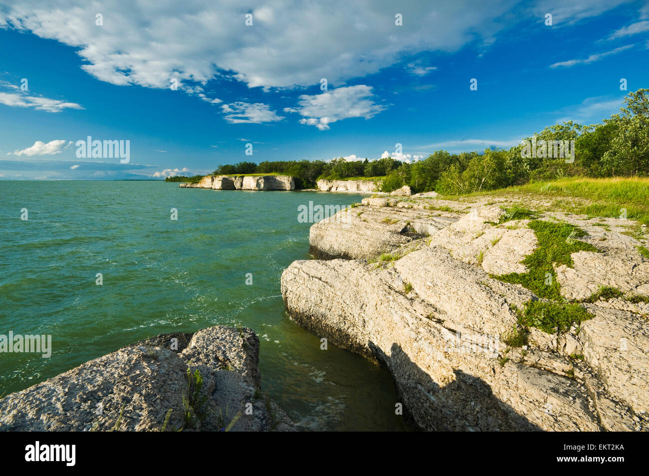 The limestone cliffs of Steep Rock along Lake Manitoba; Manitoba ...
