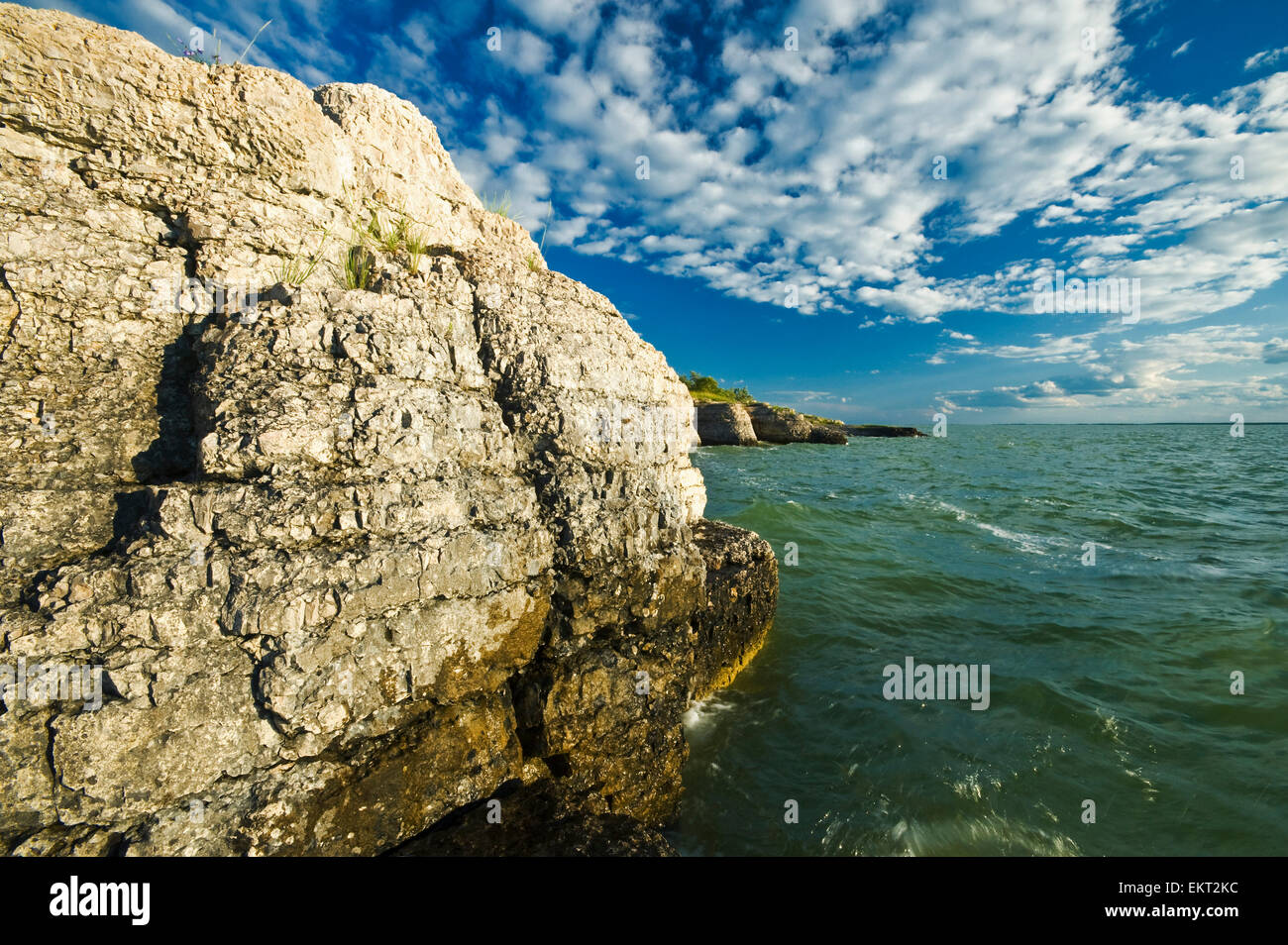 The limestone cliffs of Steep Rock along Lake Manitoba; Manitoba ...