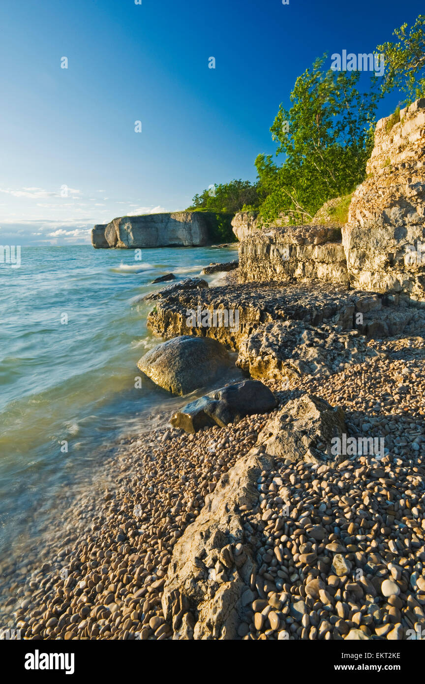 The limestone cliffs of Steep Rock along Lake Manitoba; Manitoba ...