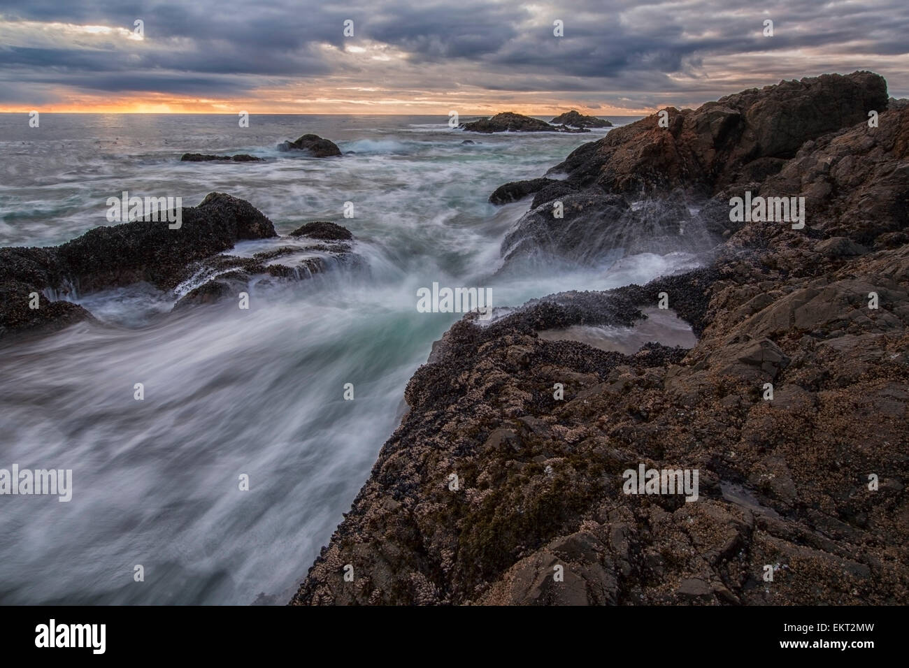 Sunset Over Ocean At Sunset And High Tide;Ucluelet Vancouver Island ...