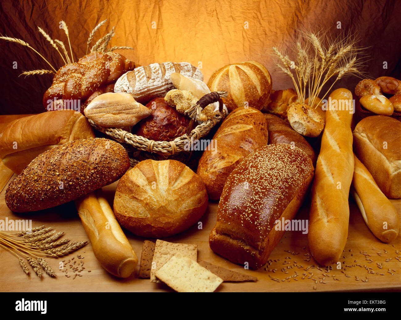 Agriculture - Still life of various types of bread, ingredients include ...