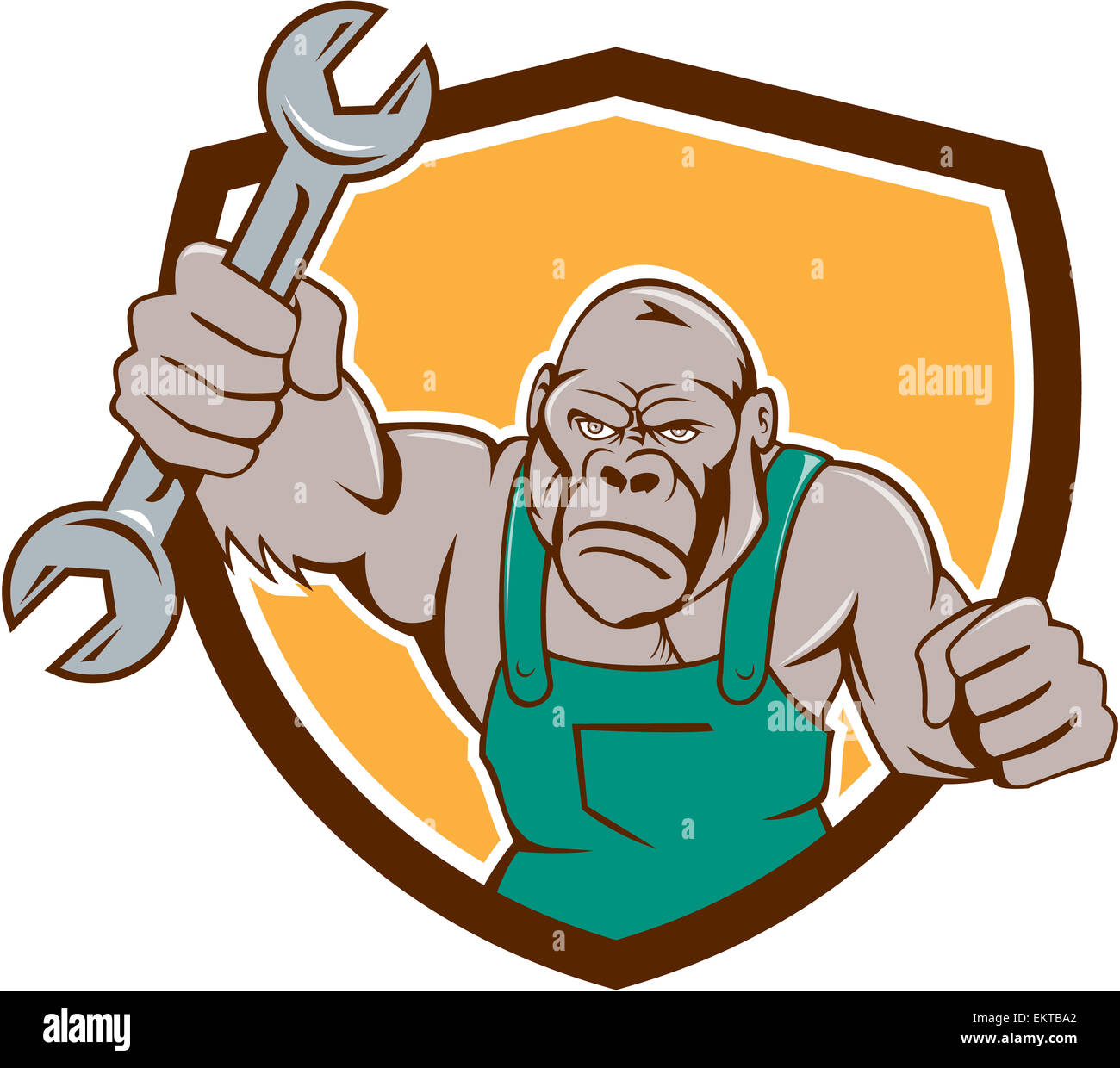 Illustration of an angry gorilla ape mechanic with spanner punching ...