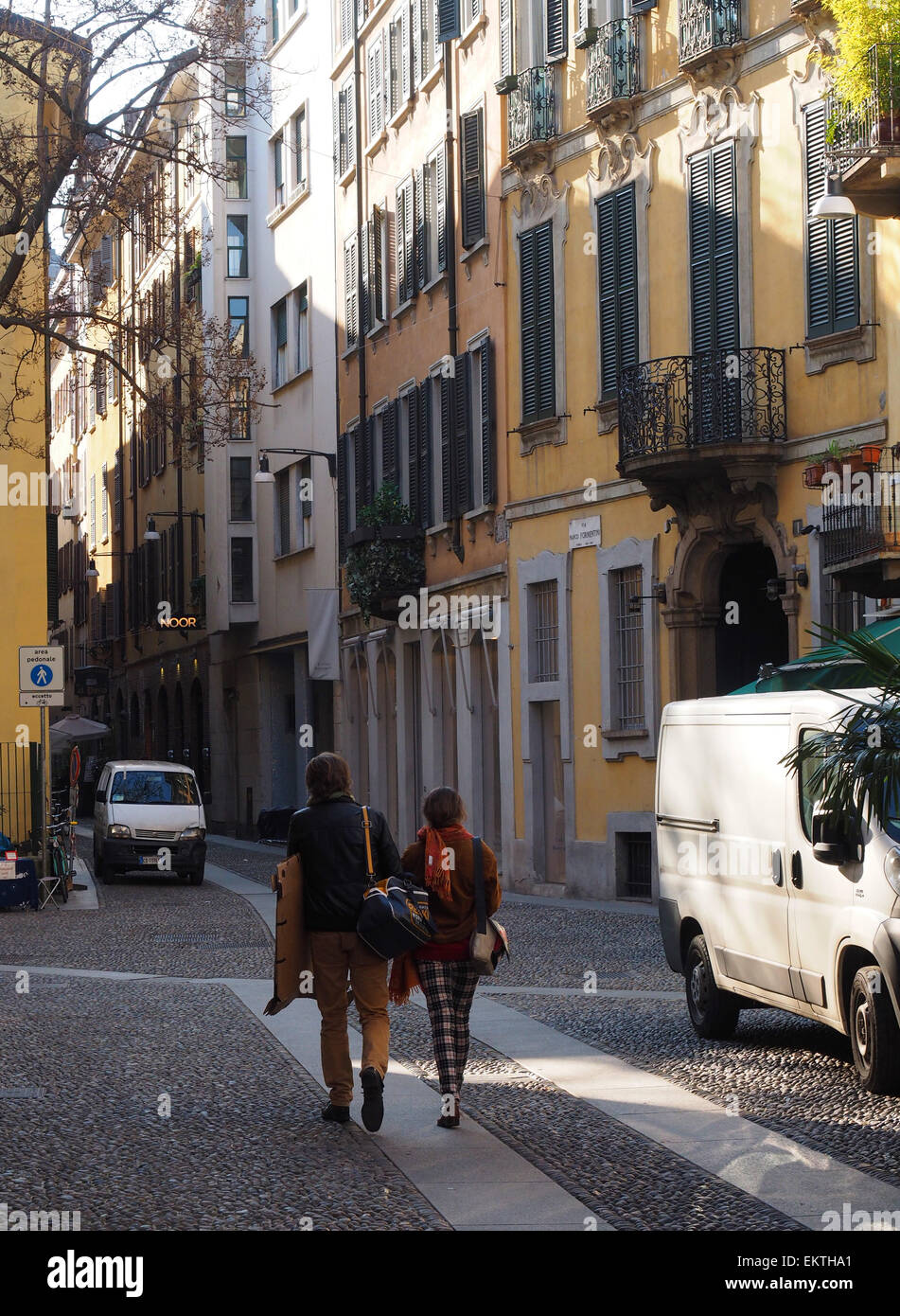 Characteristic old street, Brera district, Milan, Lombardy, Italy ...