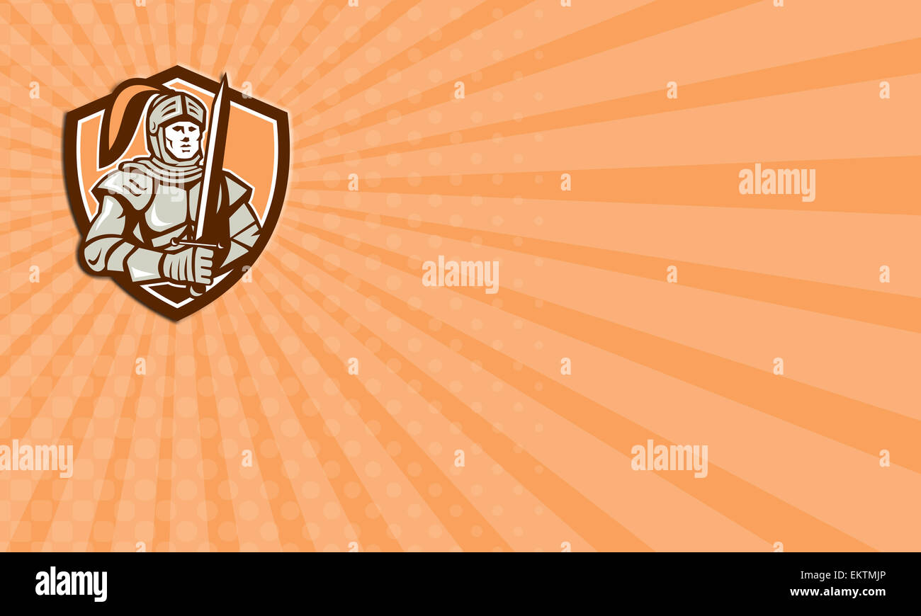 Business card showing illustration of knight in full armor holding ...