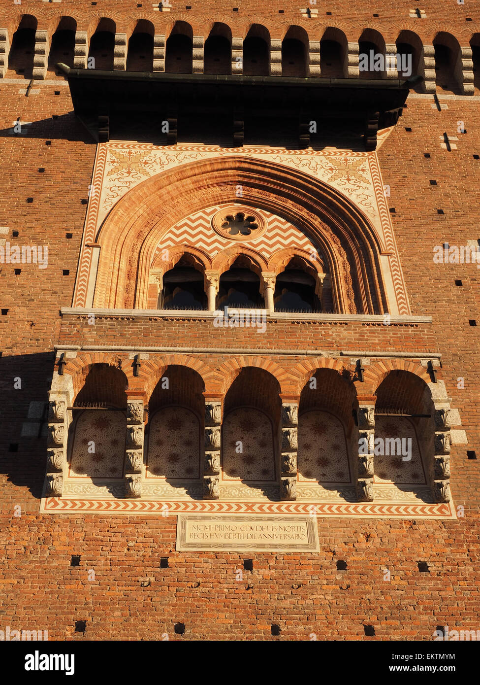Tower detail, Sforza Castle, Piazza Castello square, Milan, Lombardy ...