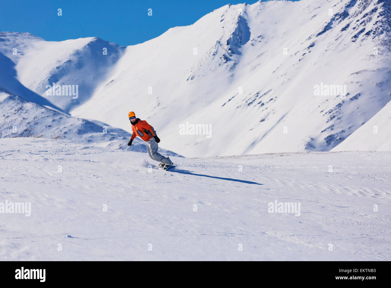 Caucasian male snowboarding in Anaktuvuk Pass, Winter, Gates of the ...