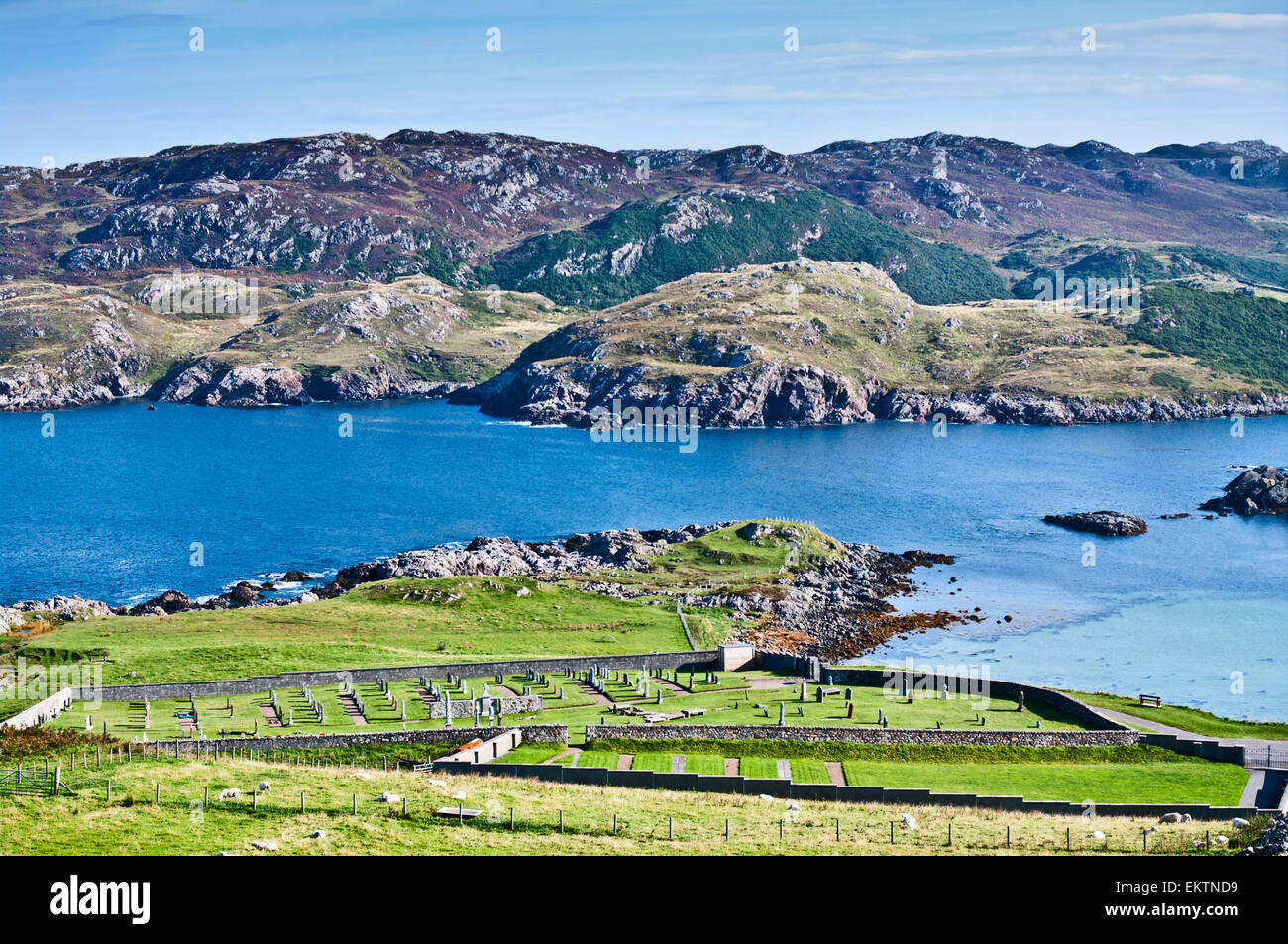 Looking down on the coastal cemetery at Scourie, on the edge of Scourie ...