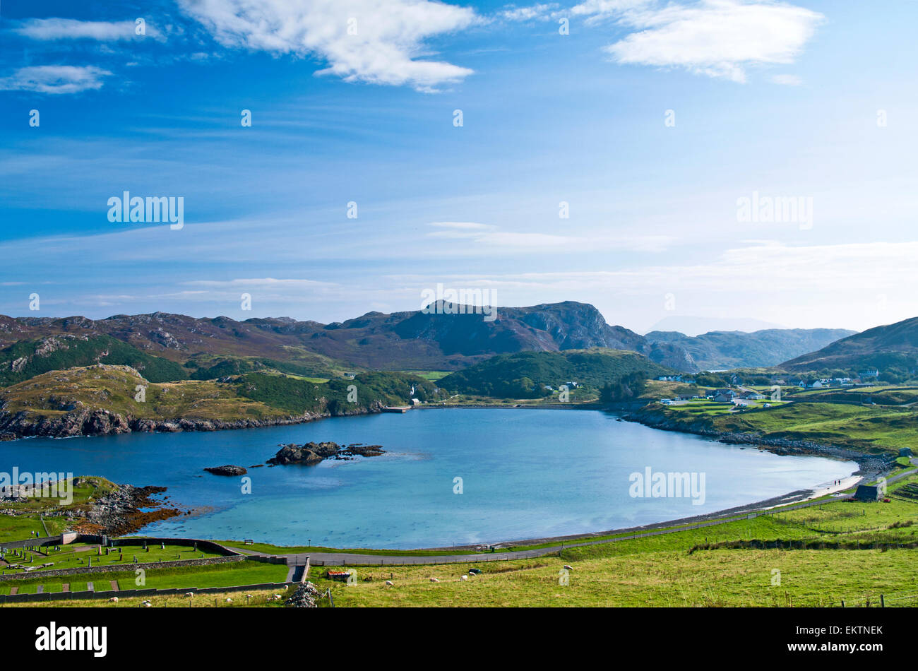 Scourie Bay at high tide, Creag a' Bhadaidh Daraich rising behind ...