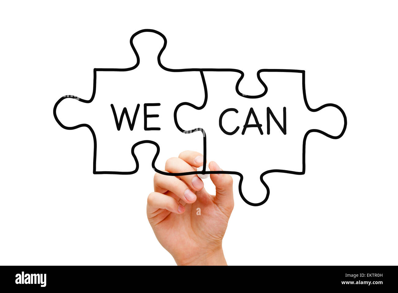 Hand drawing We Can puzzle concept with black marker on transparent ...