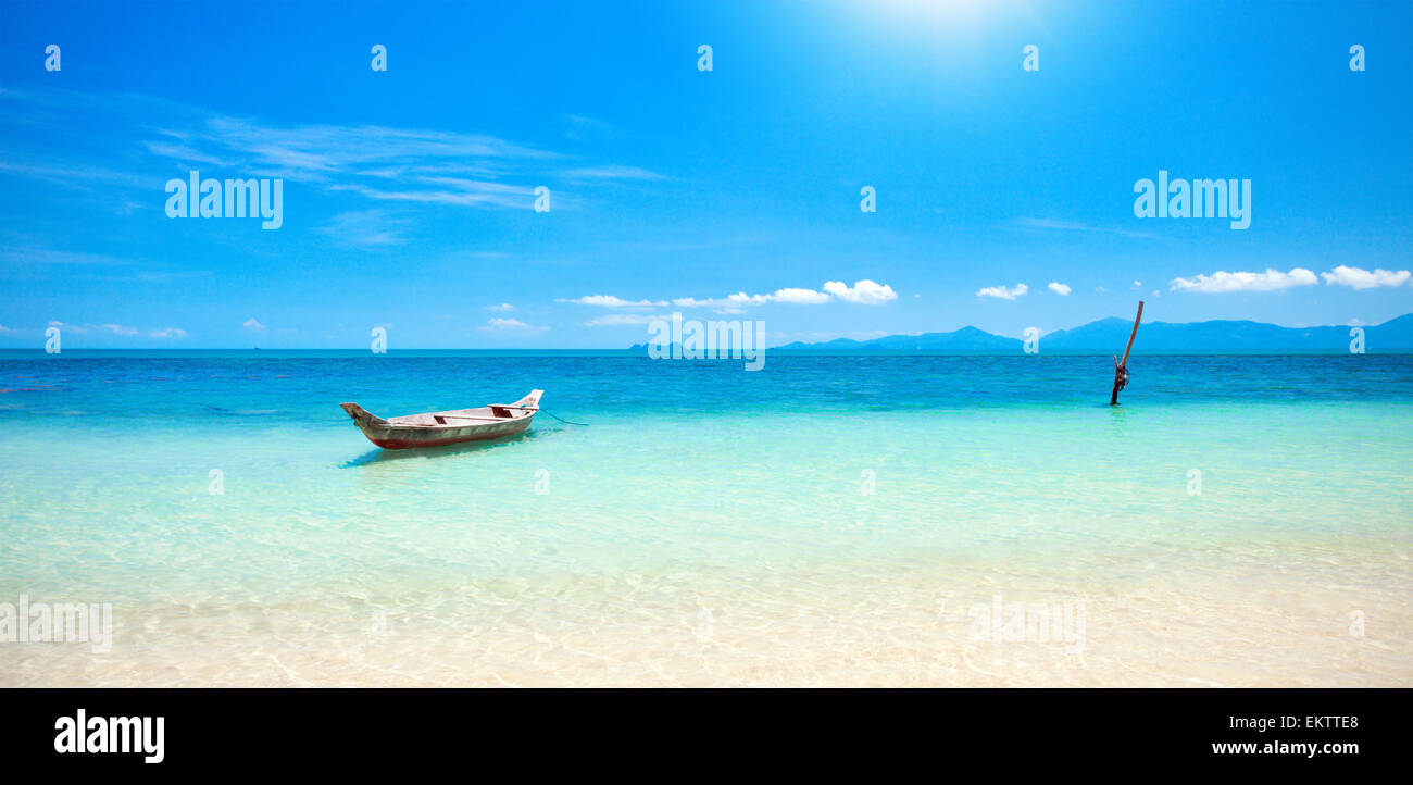 boat and beautiful blue ocean Stock Photo - Alamy