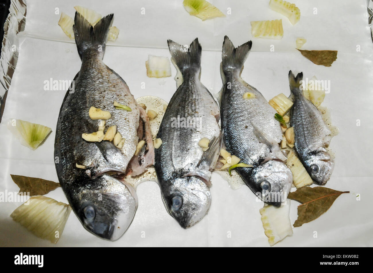 Raw fish ready for grilling Stock Photo - Alamy