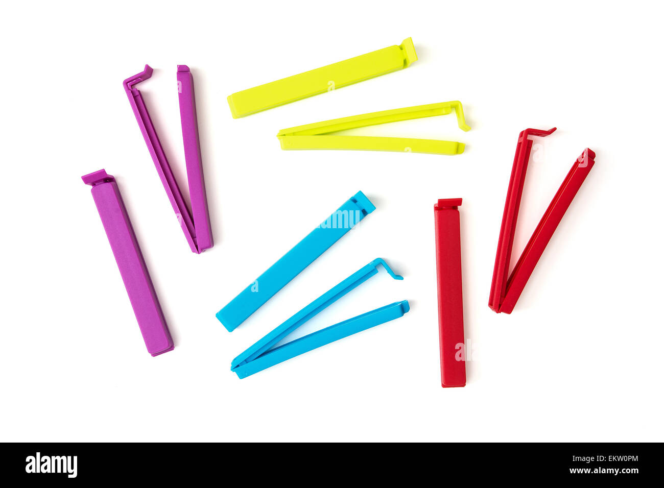 Various colorful bag clips isolated on the white background. Funny ...